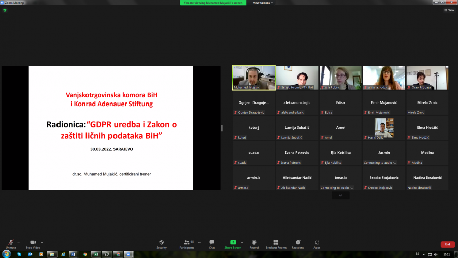 Uspješno realiziran webinar “GDPR uredba i Zakon o zaštiti ličnih ...